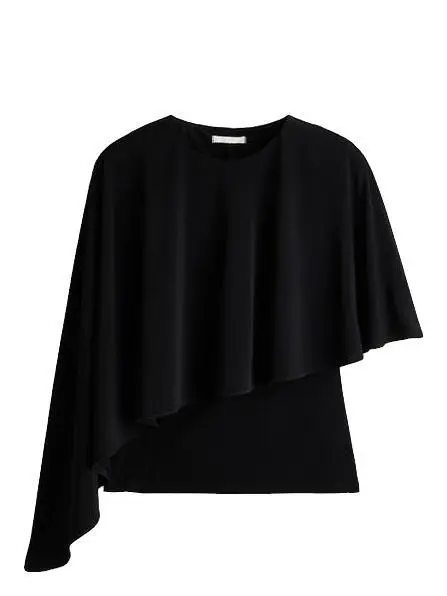 H&m Asymmetrical Cape Detail Jersey Top - Black