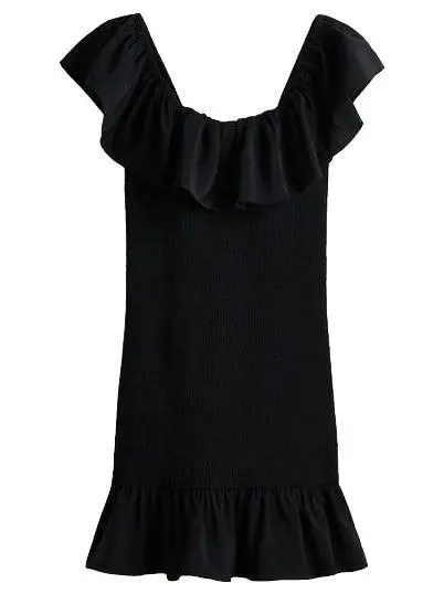 H&m Flounced Off-the-shoulder Dress - Black