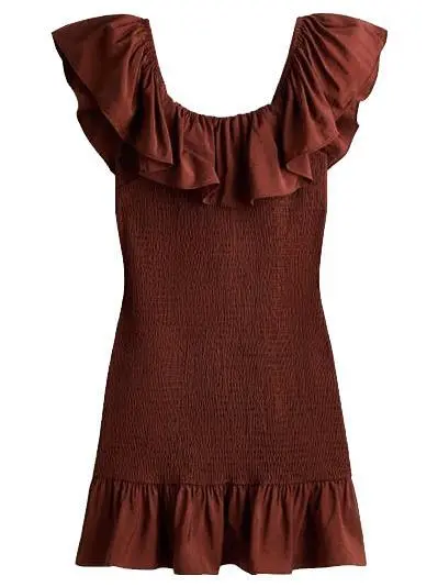 H&m Flounced Off-the-shoulder Dress - Rust Brown