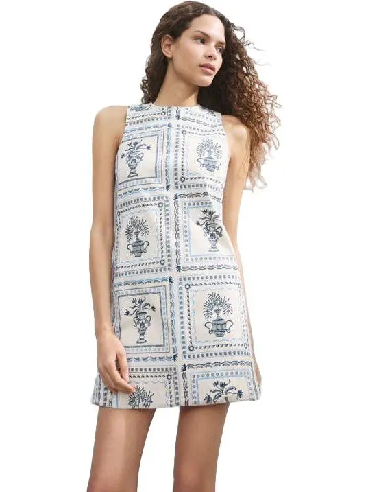 H&m Open-back Twill Dress - Light Beige/patterned
