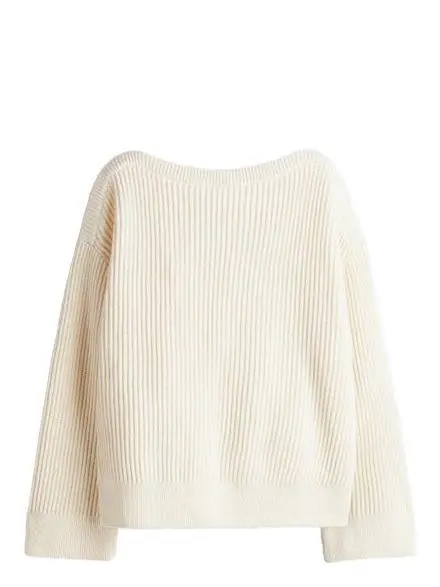 H&m Oversized Wool-blend Jumper With Boat Neckline - Cream