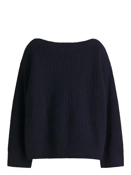 H&m Oversized Wool-blend Jumper With Boat Neckline - Navy Blue