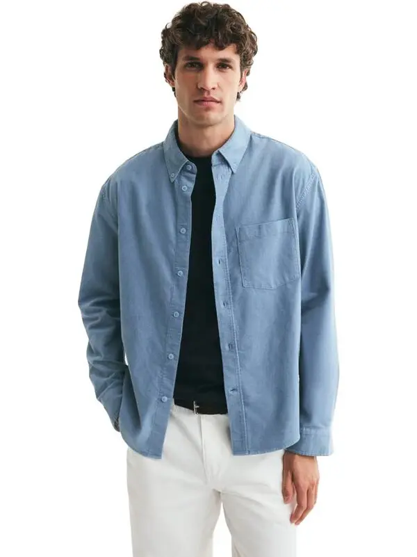 H&M Regular-fit Corduroy Shirt - Light Blue