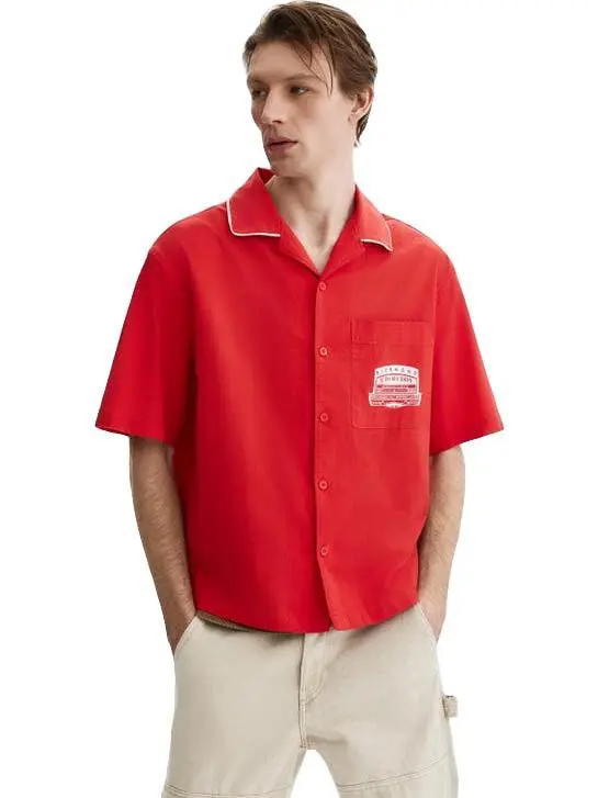 H&m Relaxed-fit Printed Shirt - Light Red/richmond