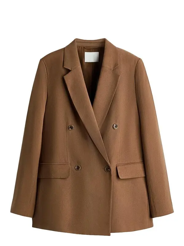 H&m Double-breasted Notched Lapel Blazer - Brown