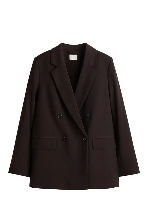 H&m Double-breasted Notched Lapel Blazer - Dark Brown