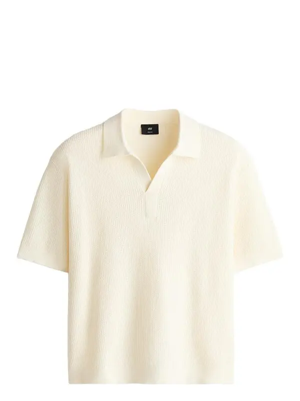 H&m Regular Fit Cable-knit Polo Shirt - Cream