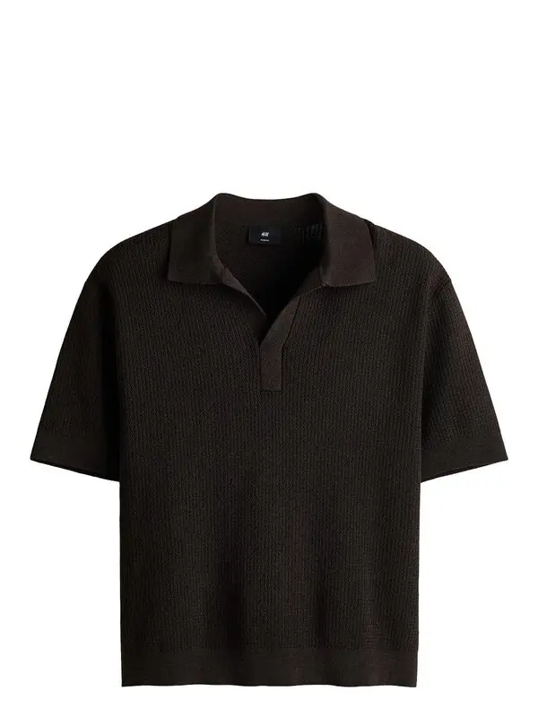 H&m Regular Fit Cable-knit Polo Shirt - Dark Brown