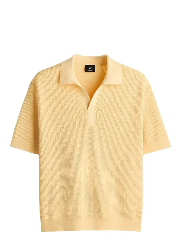 H&m Regular Fit Cable-knit Polo Shirt - Yellow
