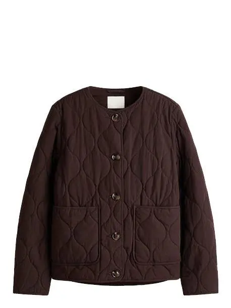 H&m Quilted Cotton Jacket With Button Front - Dark Brown