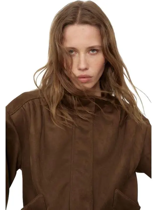 H&m Funnel Neck Balloon Sleeve Jacket - Brown