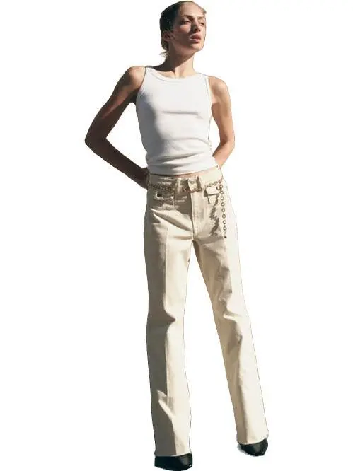 H&m Flared High Jeans - Light Beige