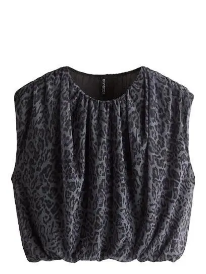 H&m Draped Mesh Top - Black/leopard Print