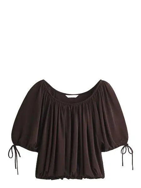 H&m Draped Drawstring Detail Cropped Top - Dark Brown