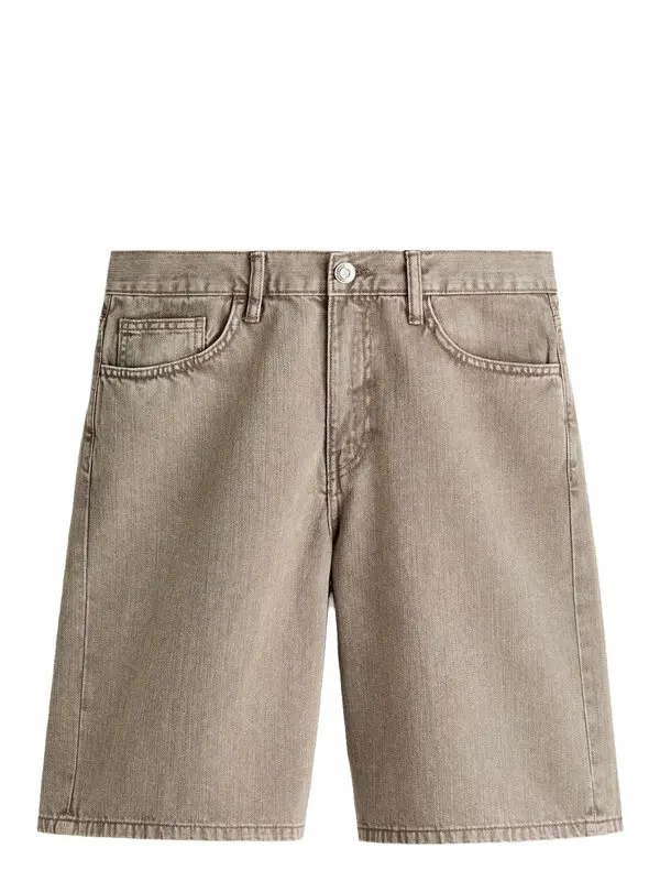H&m Relaxed Knee-length Denim Shorts - Beige