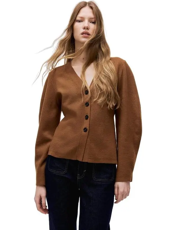 H&m Knitted Cardigan With V-neckline And Button Detail - Brown