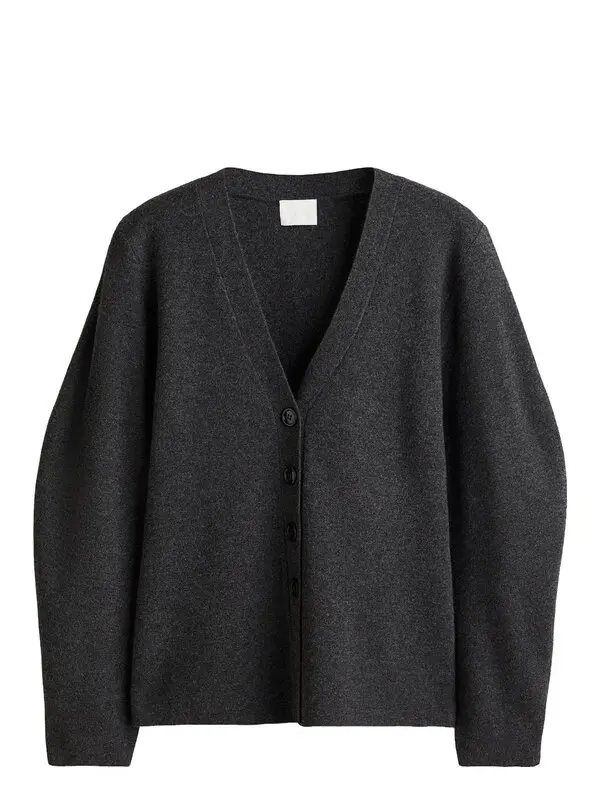 H&m Knitted V-neck Cardigan - Dark Gray Melange
