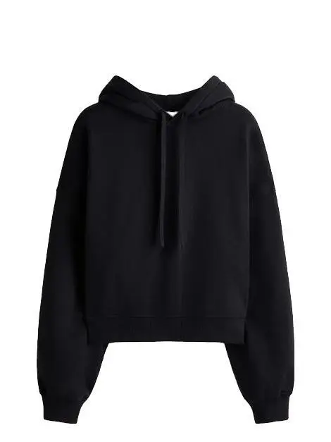 H&m Cotton Blend Hoodie With Drawstring Hood - Navy Blue