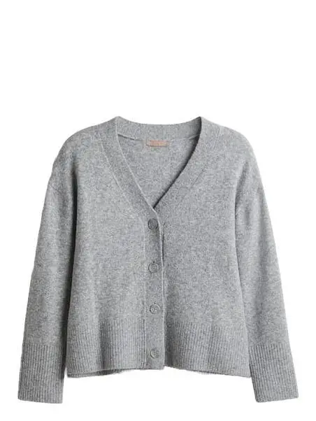 H&m V-neck Cardigan With Button Front And Ribbed Details - Gray Melange
