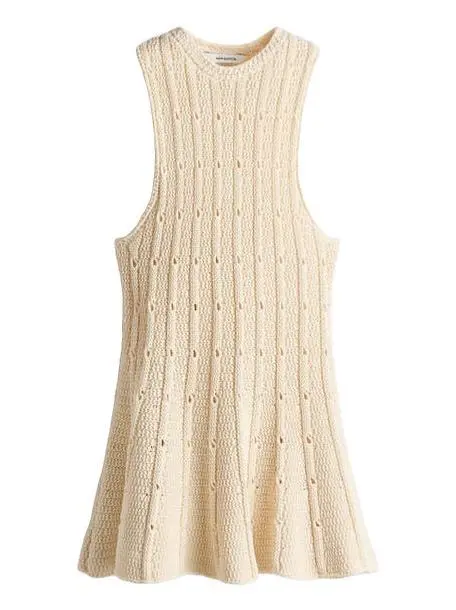 H&m Pointelle Knit Peplum Top - Cream