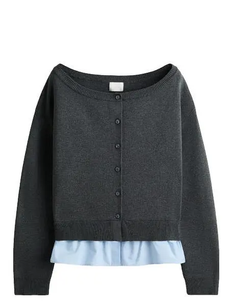 H&m Layered Off-the-shoulder Cardigan - Dark Gray Melange