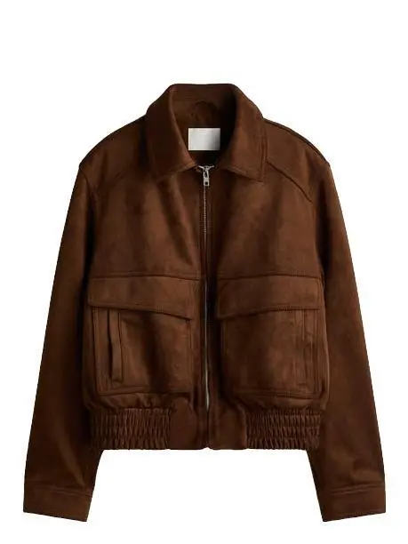 H&m Coated Jacket With Zip Front And Flap Pockets - Brown