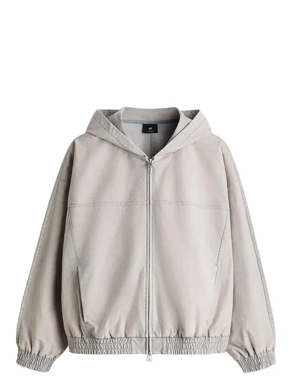 H&m Hooded Jacket With Zip Closure And Elasticated Cuffs - Light Gray