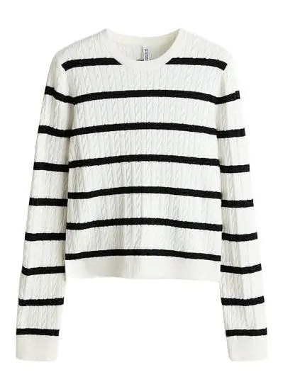 H&m Cable-knit Jumper - White/black Striped