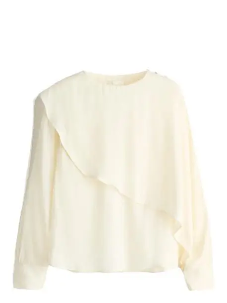 H&m Blouse With Asymmetrical Cape Detail - Cream