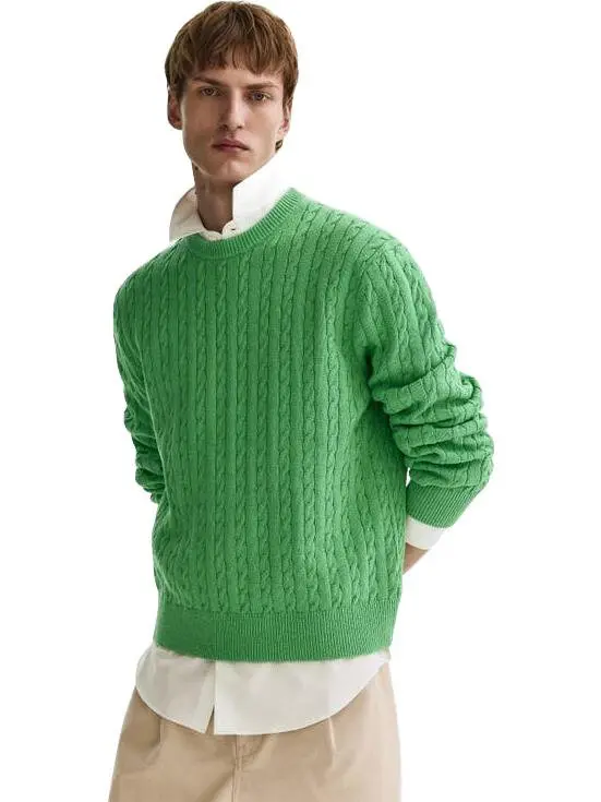 H&m Regular Fit Cable-knit Jumper - Green