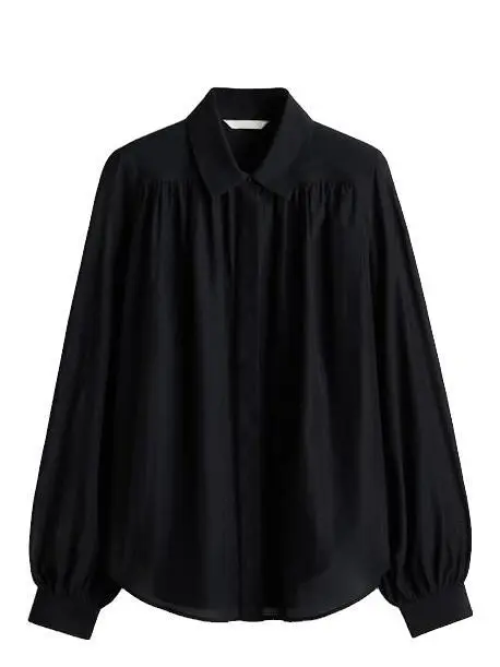 H&m Gathered Balloon Sleeve Blouse - Black