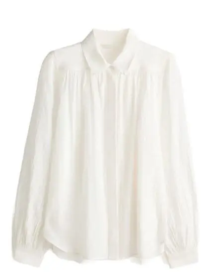 H&m Gathered Balloon Sleeve Blouse - White