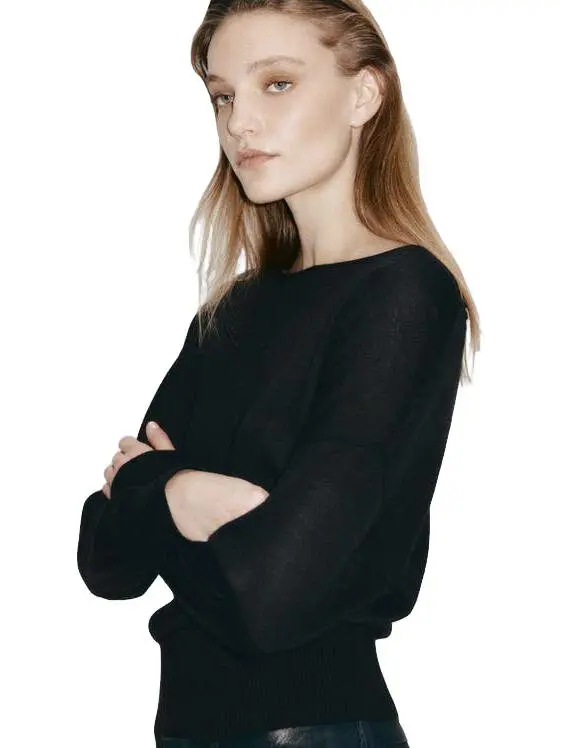 H&m Fine-knit One-shoulder Top With Boat Neckline And Gathered Cuffs - Black