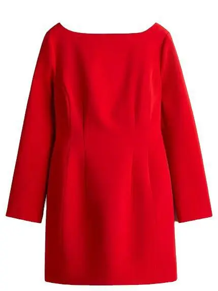 H&m Hourglass Dress With Boat Neckline And Long Sleeves - Red