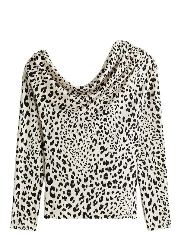 H&m Draped One-shoulder Top - White/leopard Print