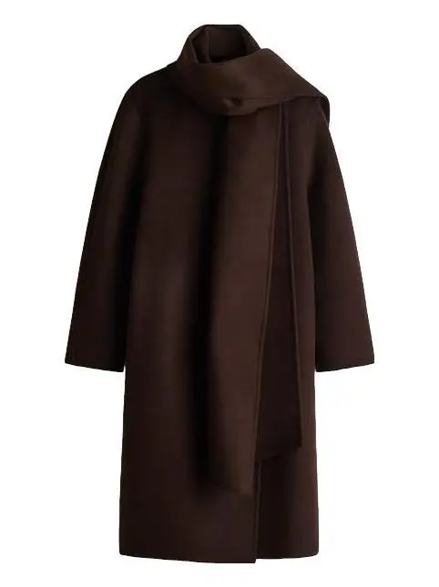 H&m Handmade Wool-blend Coat With Detachable Scarf - Dark Brown