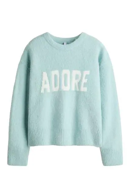 H&m Jacquard-motif Wool Blend Jumper - Light Turquoise/adore