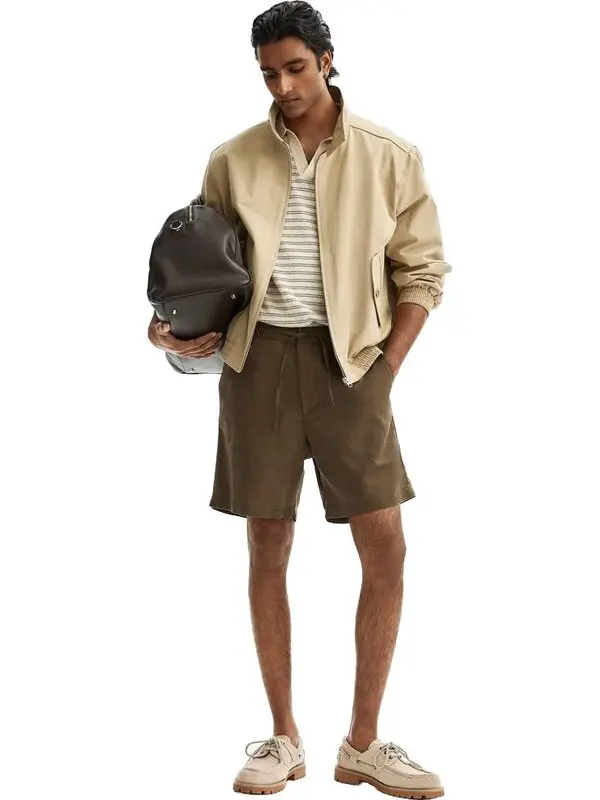 H&m Regular-fit Linen-blend Shorts - Khaki Green