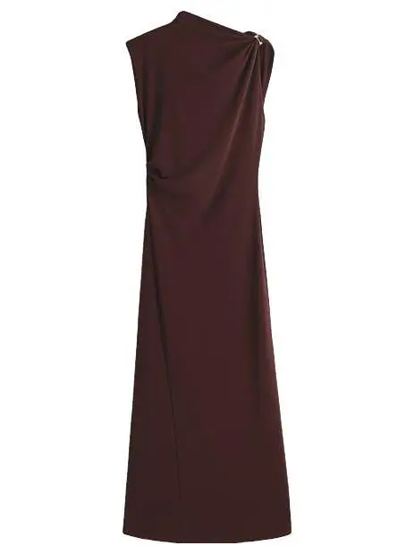 H&m Draped Detail Jersey Maxi Dress - Dark Brown
