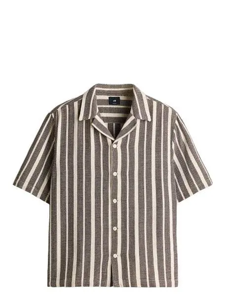 H&m Regular Fit Shirt - Dark Brown/striped