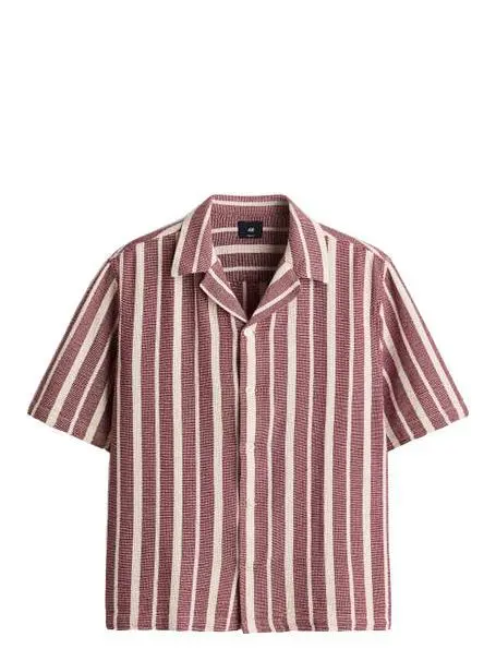 H&m Regular Fit Shirt - Dark Red/striped