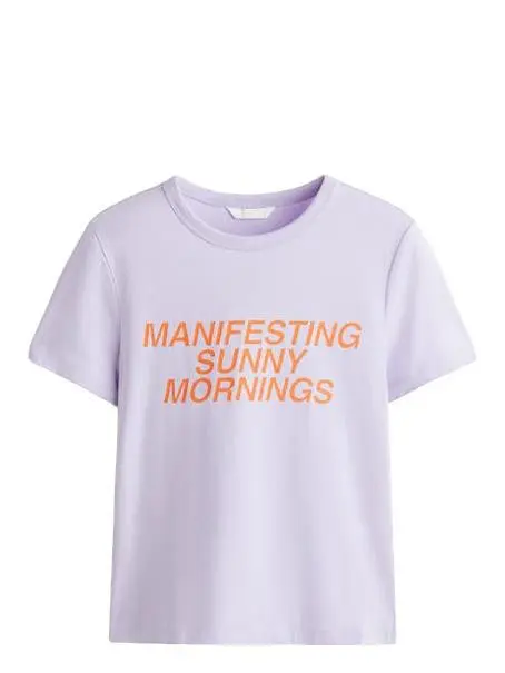 H&m Printed Viscose-blend T-shirt - Light Purple/manifesting