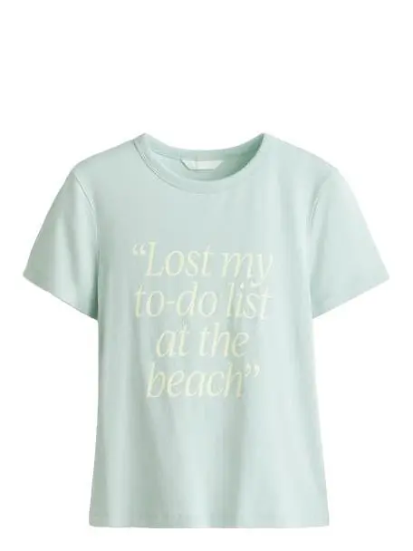 H&m Printed Viscose-blend T-shirt - Light Turquoise/lost