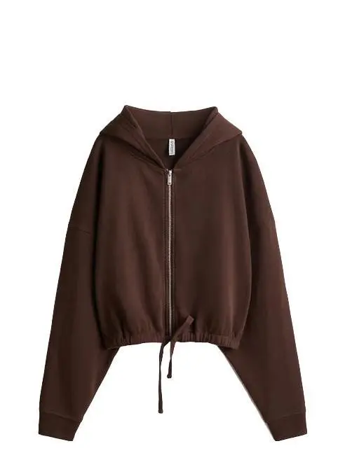 H&m Drawstring Zip-through Hoodie - Brown