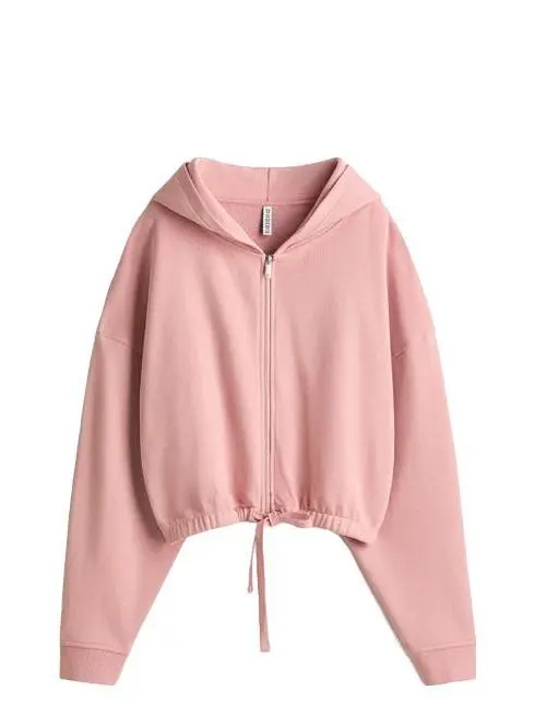 H&m Drawstring Zip-through Hoodie - Light Pink