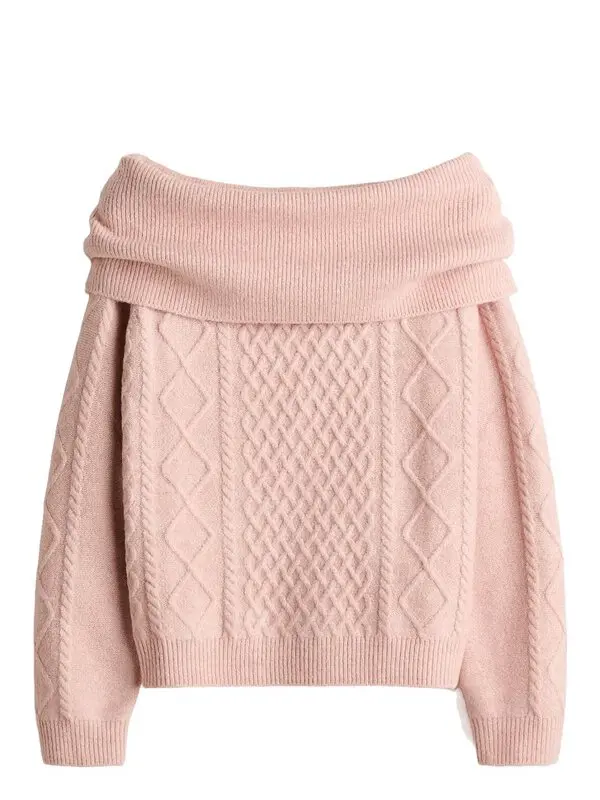 H&m Off-the-shoulder Cable Knit Jumper - Light Pink