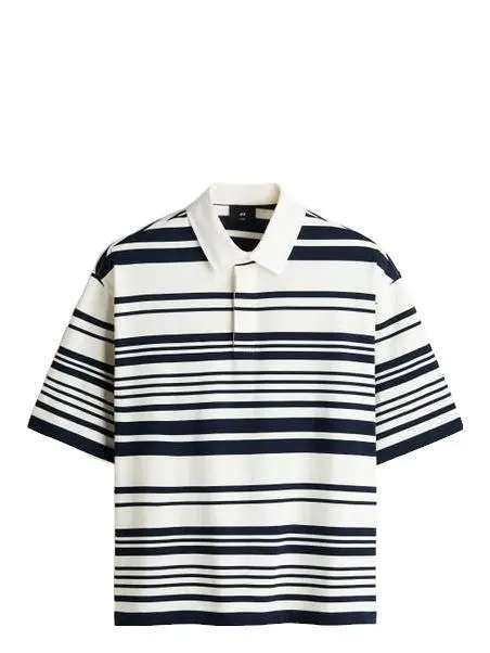 H&m Loose Fit Cotton Polo Shirt - White/striped