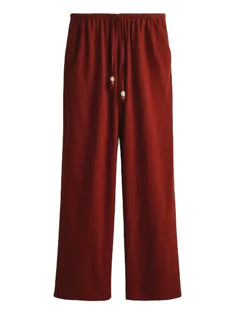H&m Linen-blend Drawstring Trousers - Rust Red