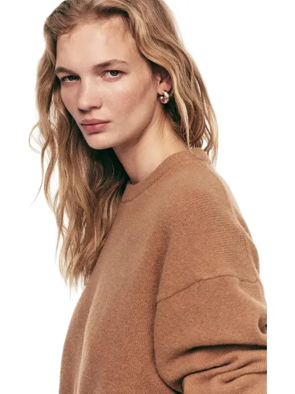 H&m Oversized Wool Blend Sweater - Dark Beige