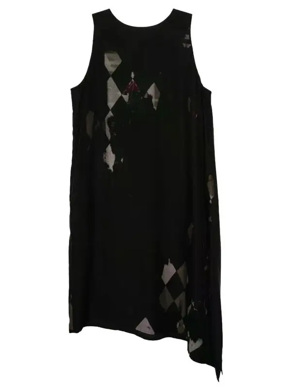 Y’s Asymmetrical Argyle Print Dress - Black